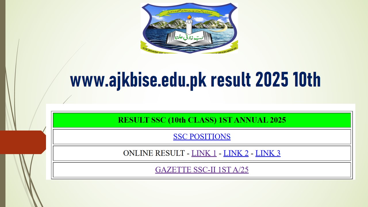 www.ajkbise.edu.pk result 2025 10th Class (SSC Part II) Check by roll ...