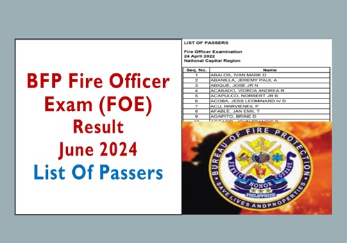 (PDF's) BFP Fire Officer Exam June 2024 Result-List of Passers| BFP Exam Results Philippines