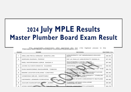 Master Plumber Exam Result July 2024 List Of Passers| MPLE Results Full ...