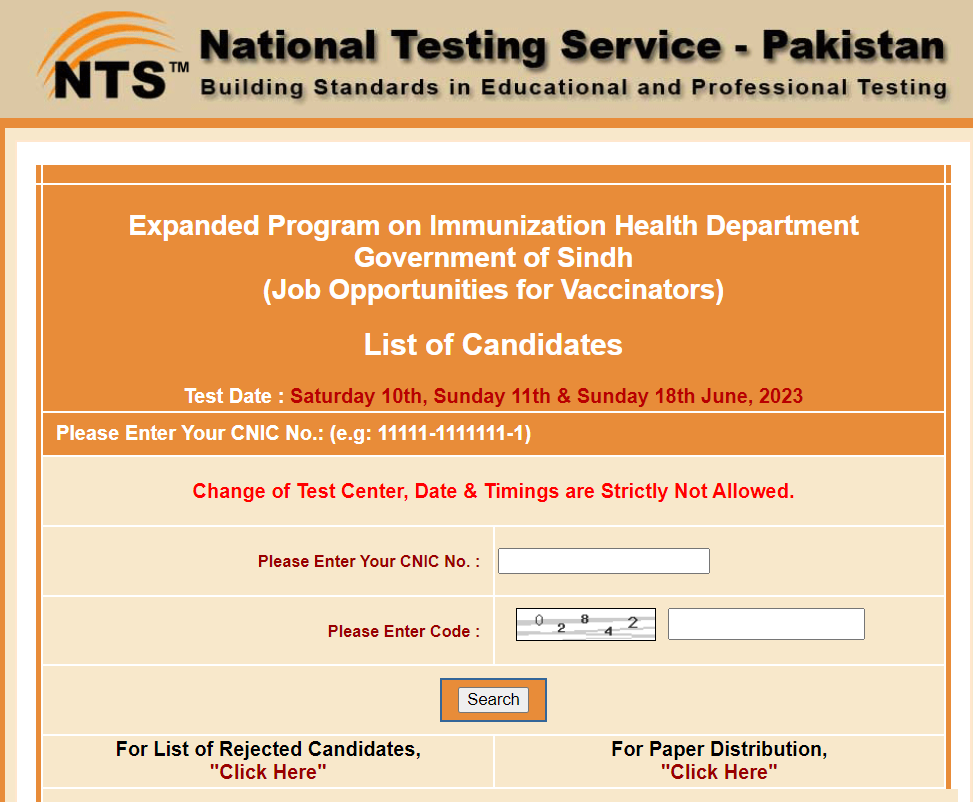 NTS Vaccinator Result 2023 Sindh 18 10 11 June nts.org.pk Junior ...