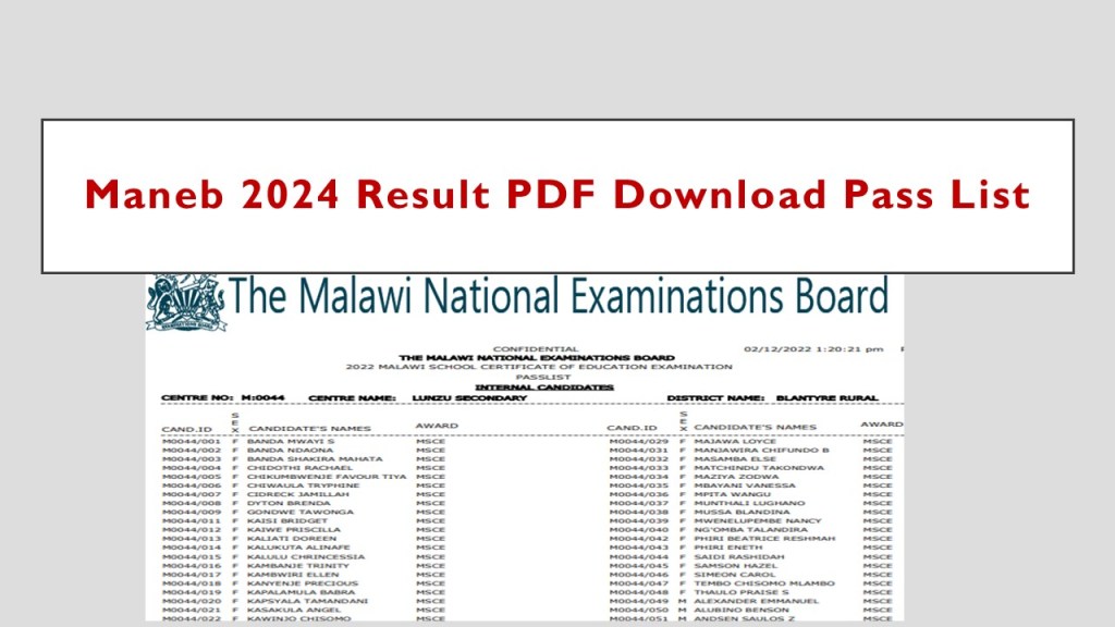 Out-MANEB Result 2024 Pdf Download Pass List| STD 8 Malawi Examination ...