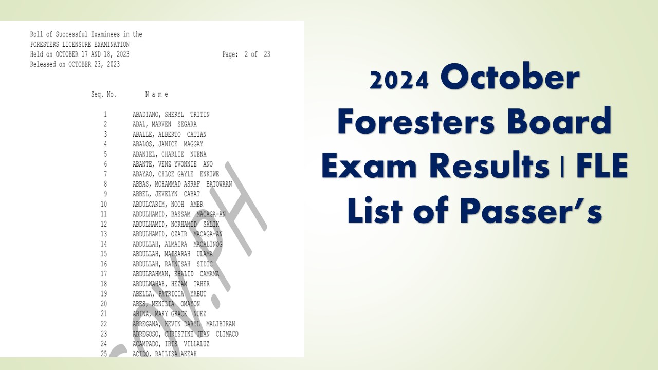 2024 October Foresters Board Exam Results | FLE List of Passer's
