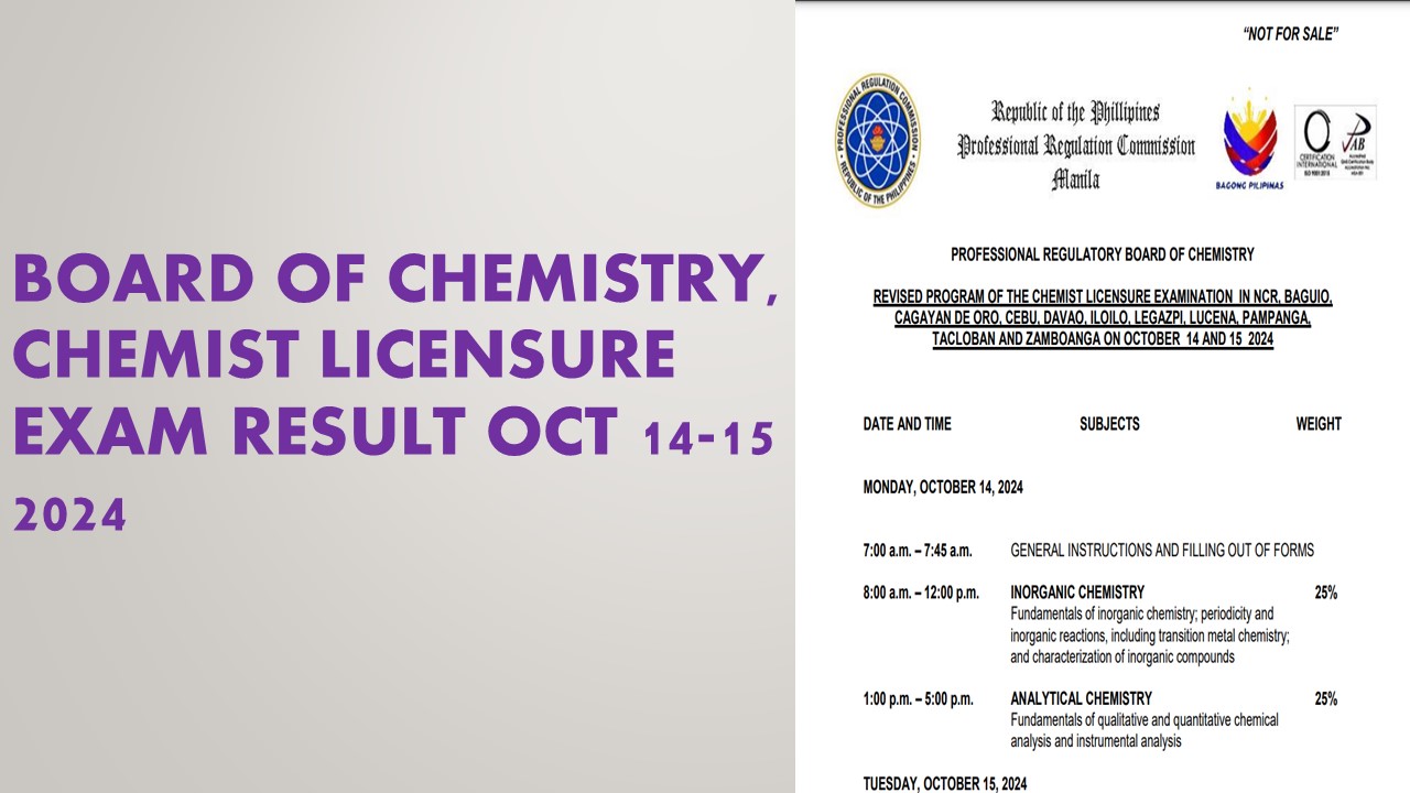 Board of Chemistry, Chemist Licensure Exam Result Oct 14-15 2024-List ...