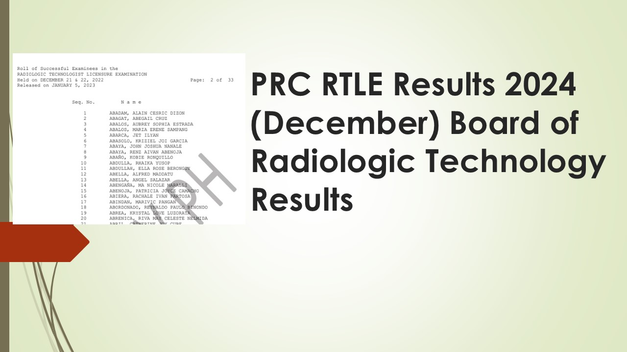 PRC RTLE Results 2024 (December) Board of Radiologic Technology Results
