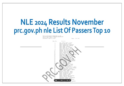 NLE 2024 Nursing Licensure Exam Results November prc.gov.ph nle Top 10 ...