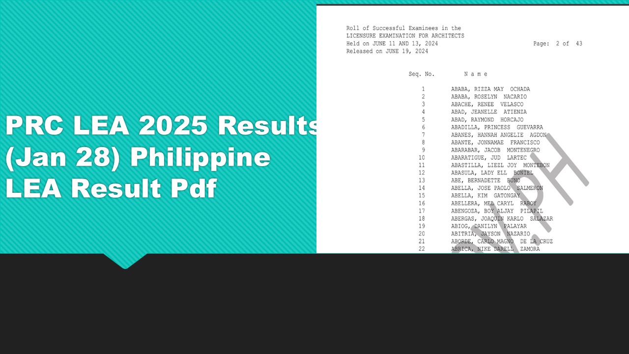 PRC LEA 2025 Results (Jan 28) Philippine LEA Result Pdf