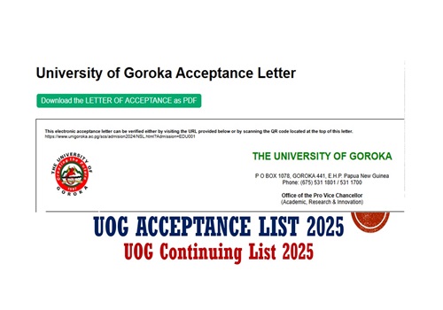 2025 UoG Acceptance List Pdf's Download University of Goroka Continuing ...