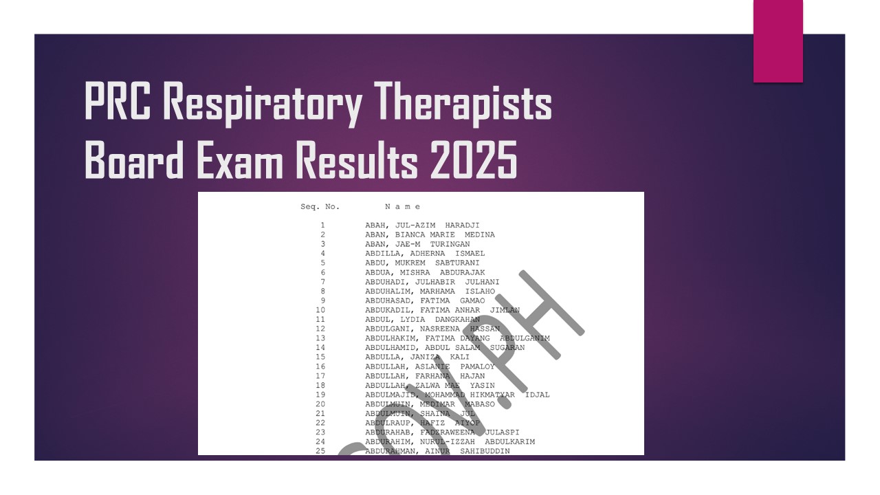 PRC Respiratory Therapists Board Exam Results 2025 | LERT List of Passers