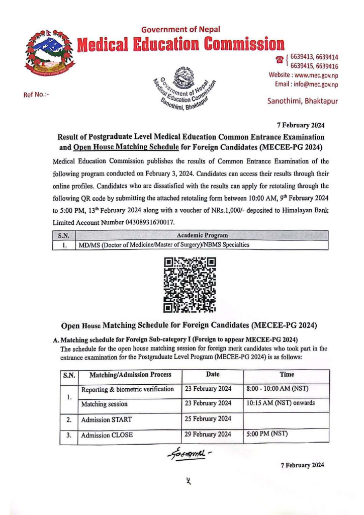 MECEE PG 2024 Results February 2080 MD/MS/MPhil/Msc mec.gov.np