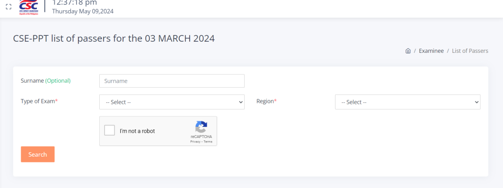 Philippine CSC CSE Results List of Passers (March) Regions Civil ...