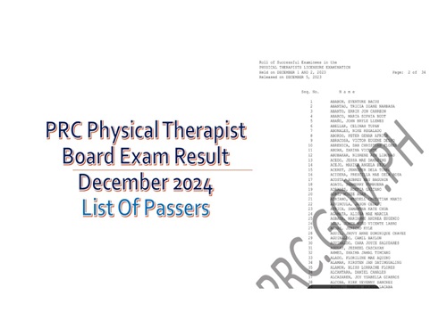 Link-PRC Physical Therapist Board Exam Result December 2024 Passers Top ...
