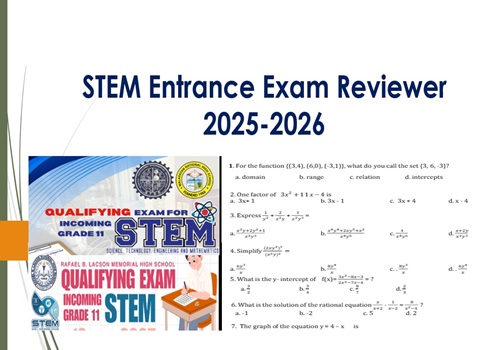 STEM Entrance Exam Reviewer 2025-2026| Senior High School Entrance Exam ...