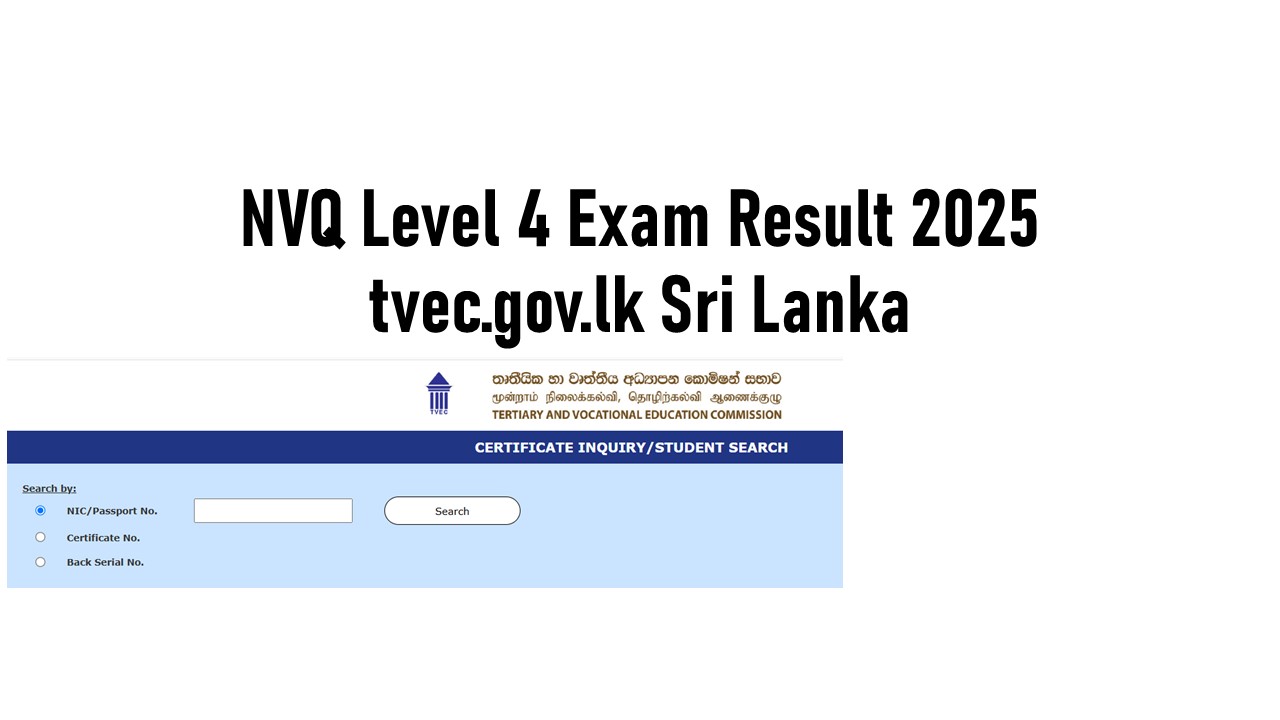 NVQ Level 4 Exam Result 2025 tvec.gov.lk Results of Knowledge ...