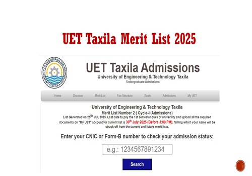UET Taxila 2nd Merit List 2025-OUT| UET Admission Portal Login