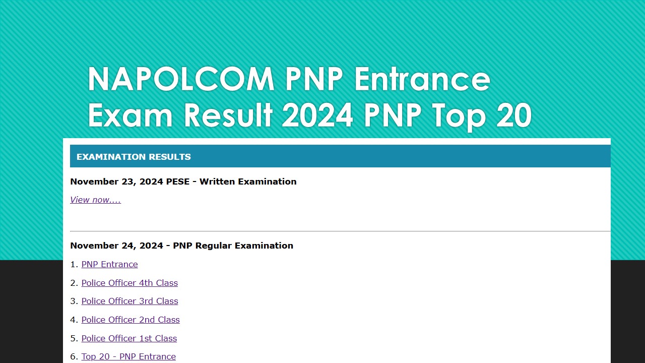 NAPOLCOM PNP Entrance Exam Result 2024 PNP Top 20 Performance List