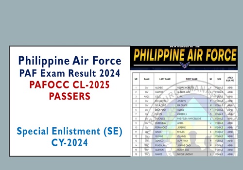 Philippine Air Force Exam Result 2024| PAFOCC CL-2025 Qualifying Exam ...