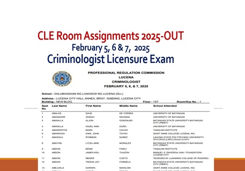 OUT-CLE Room Assignments February 2025 (Pdf's)| Criminology Licensure ...