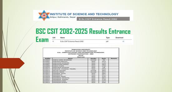 BSC CSIT 2082-2025 Results Entrance Exam iost.tu.edu.np
