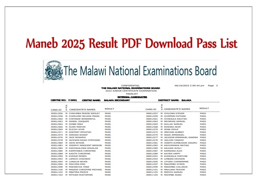 MANEB Result 2025 Pass List MSCE Examination
