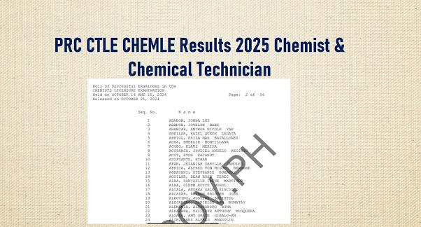 PRC CTLE CHEMLE Results 2025 Passers Chemist & Chemical Technician Exam