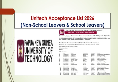 Link-UNITECH Acceptance List 2026| Non School Leavers Selection List ...
