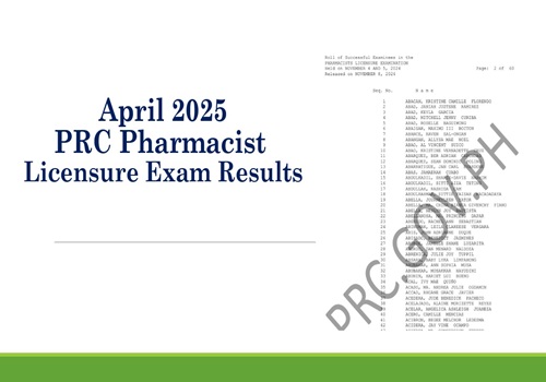 April 2025 Pharmacist Board Exam Result-PHLE List Of Passers @prc.gov.ph