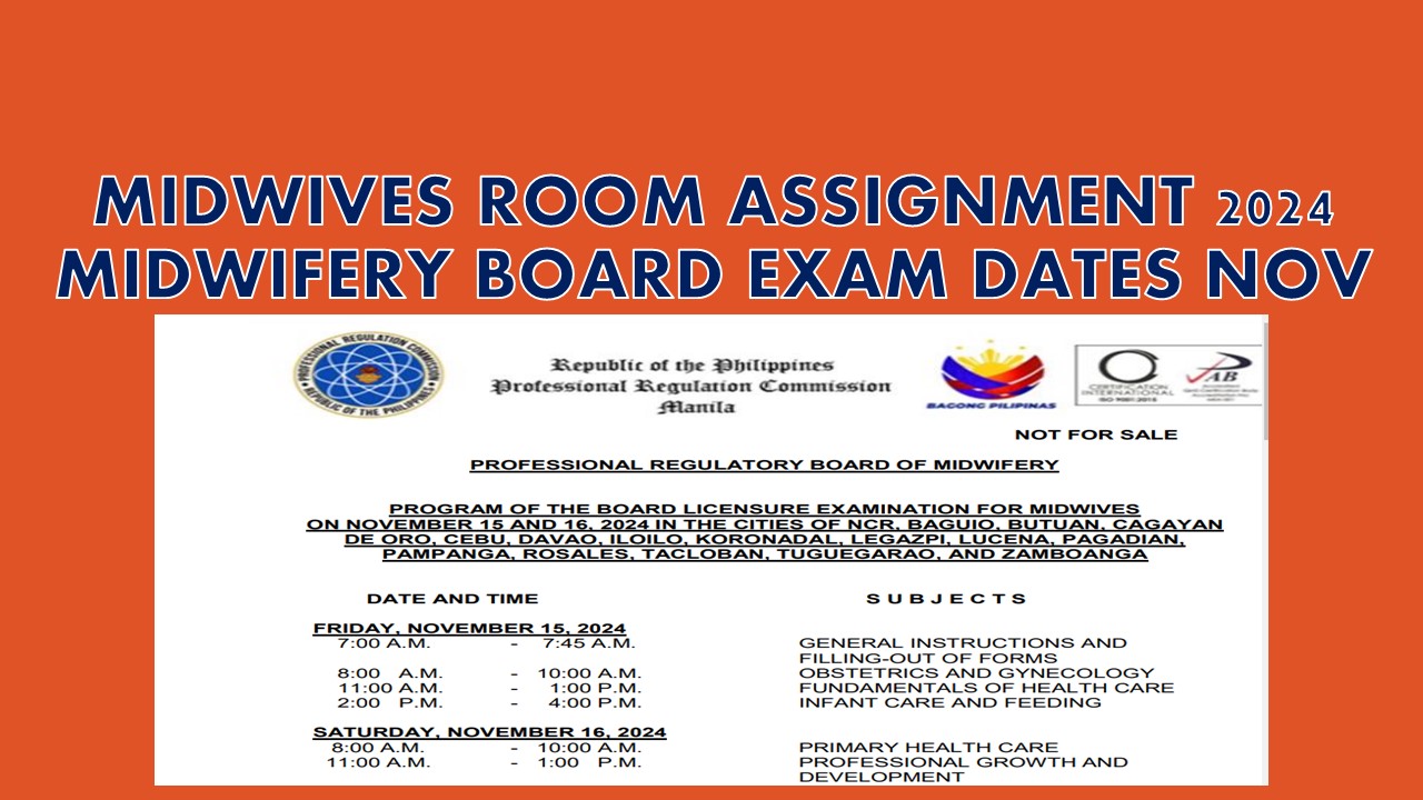 MIDWIVES ROOM ASSIGNMENT 2024 | Board of Midwifery November Exam Schedule