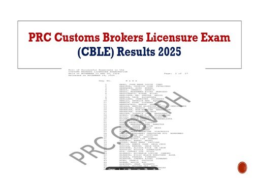 OUT-PRC Customs Brokers Licensure Exam Result 2025 List Of Passers CBLE ...
