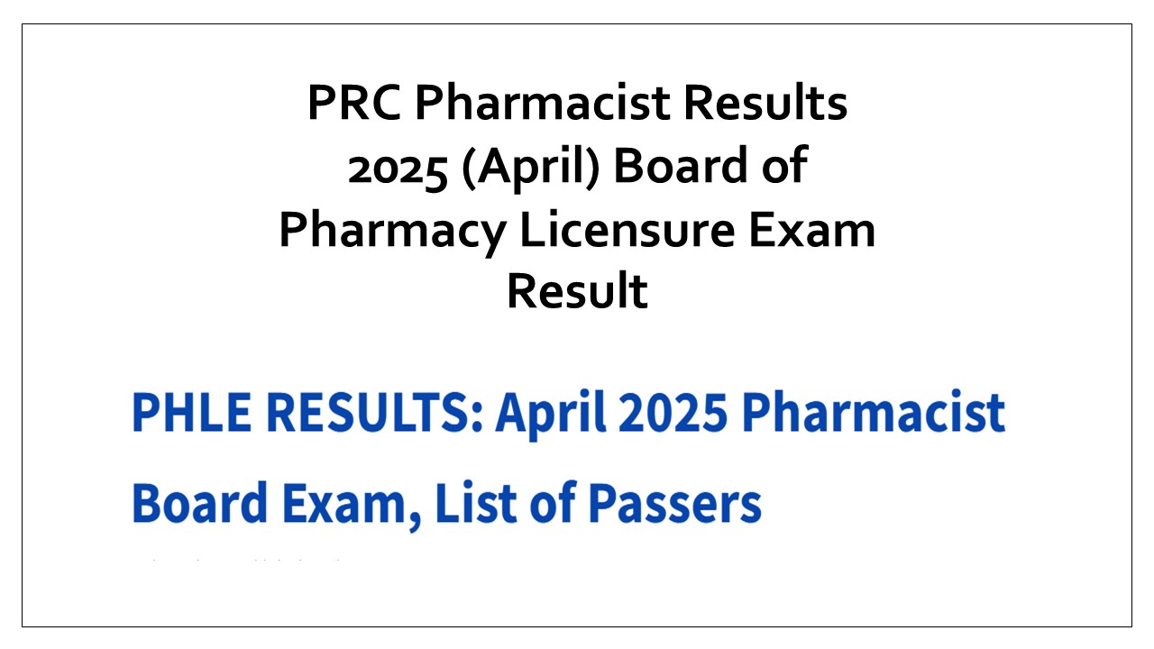 PRC Pharmacist Results 2025 (April) Board of Pharmacy Licensure Exam Result