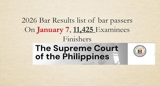 2026 Bar Results list of bar passers On January 7, 11,425 Examinees ...