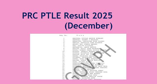 PRC PTLE Result 2025 (December) Physical Therapists Passers
