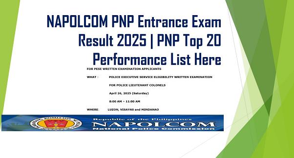NAPOLCOM PNP Entrance Exam Result 2025 | PNP Top 20 Performance List Here