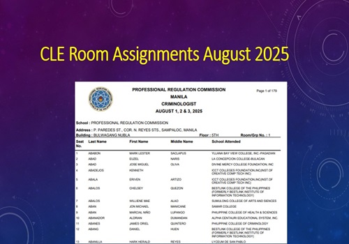 Out-CLE Room Assignments August 2025-Link| Criminology Board Exam Room ...