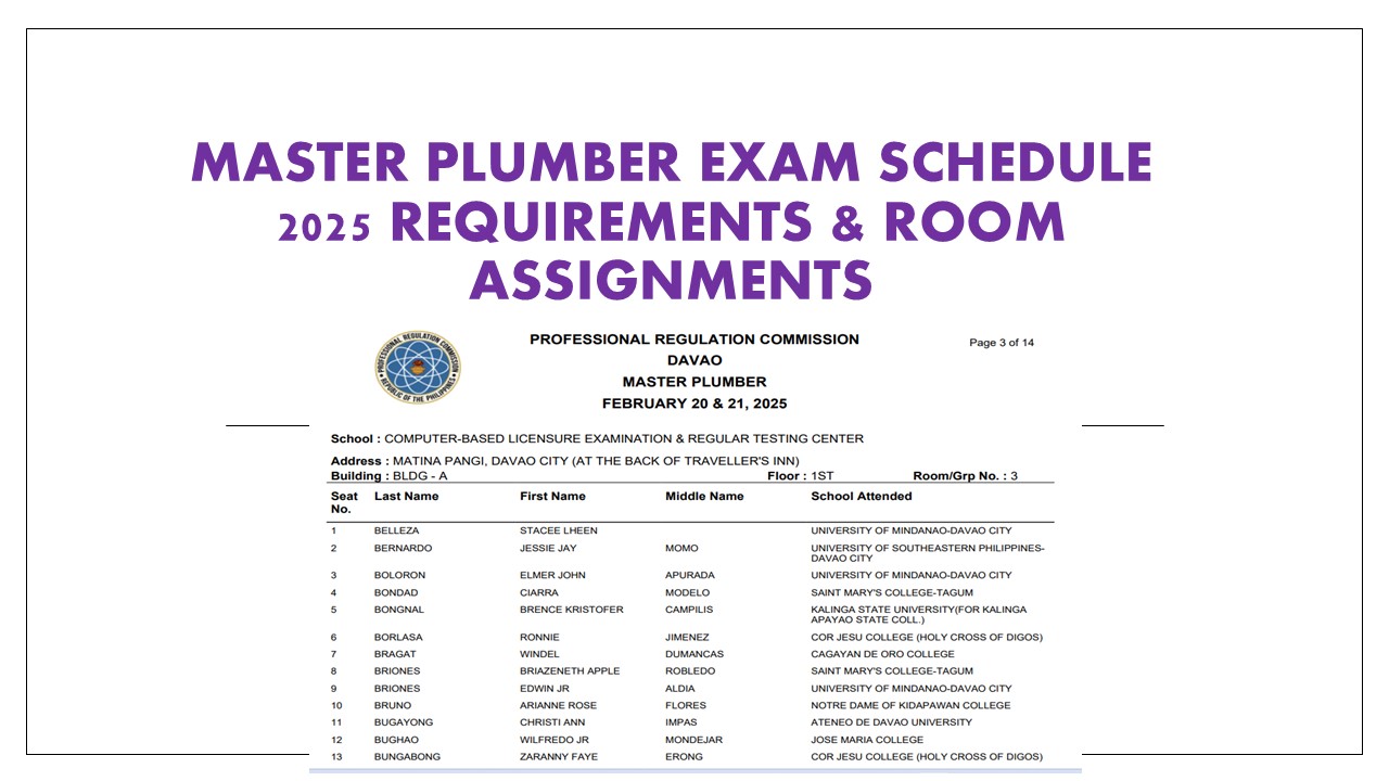 Master Plumber Exam Schedule 2025 Requirements & Room Assignments