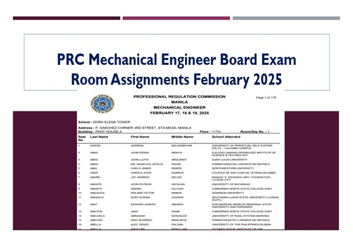 OUT-February 2025 Mechanical Engineering Board Exam Room Assignments ...