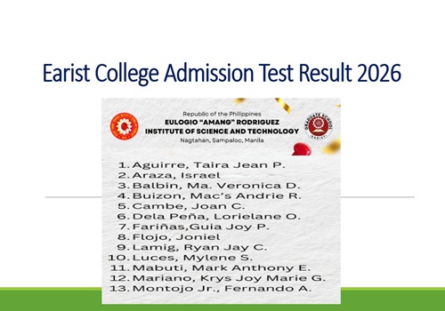 Earist College Admission Result 2026| ECAT Admission Results www.earist ...