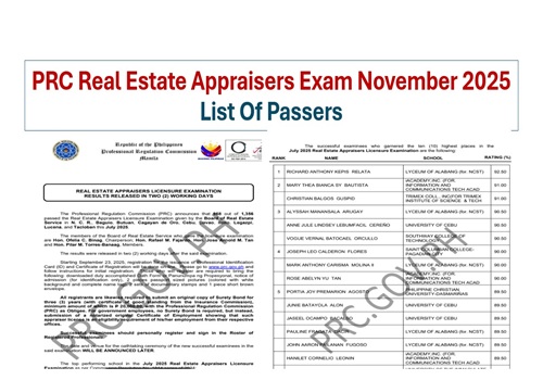 Link-November 2025 PRC Real Estate Appraisers Results List Of Passers ...