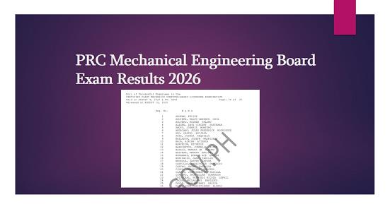 prc.gov.ph Mechanical Engineering Board Exam Results 2026