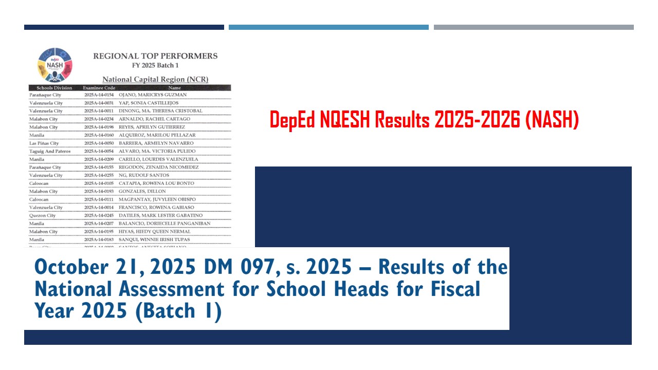 Out, DepEd NQESH Results 2025-2026 (NASH) Batch I | National Assessment ...