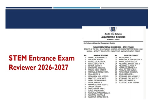 STEM Entrance Exam Reviewer 2026| Senior High School Entrance Exam ...